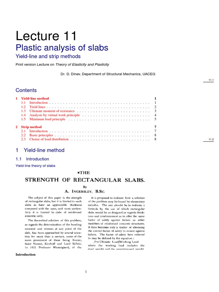 Plastic Analysis of Slabs: Yield-Line and Strip Methods | PDF | Yield ...