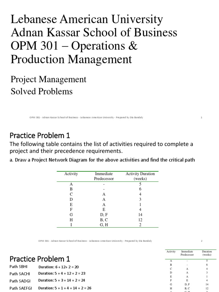 Lebanese American University Adnan Kassar School of Business OPM 301 ...
