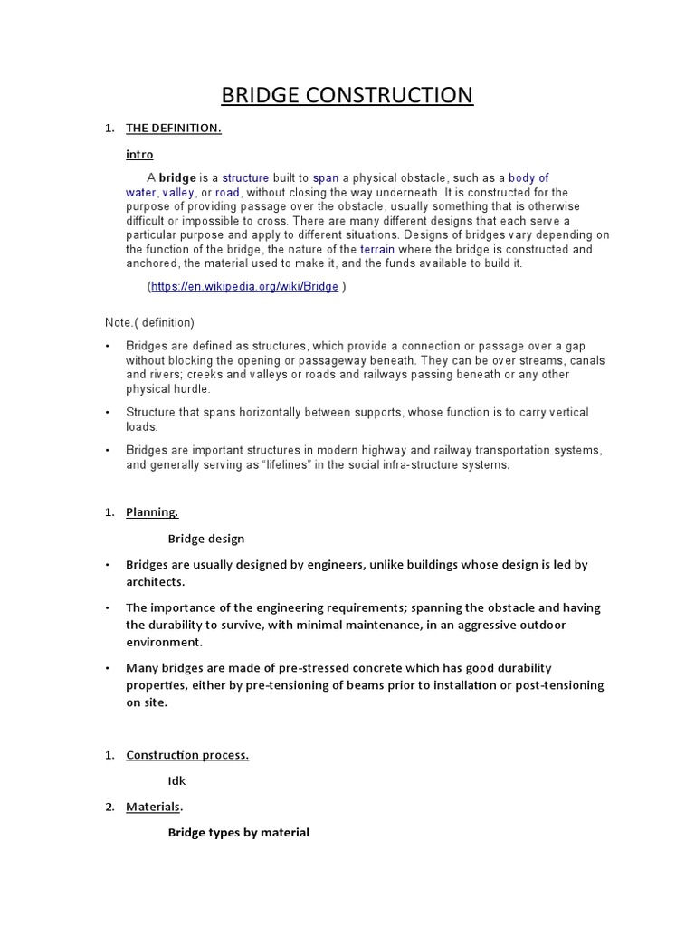 Bridge Construction Structure Span Body Of Water Valley Road Pdf