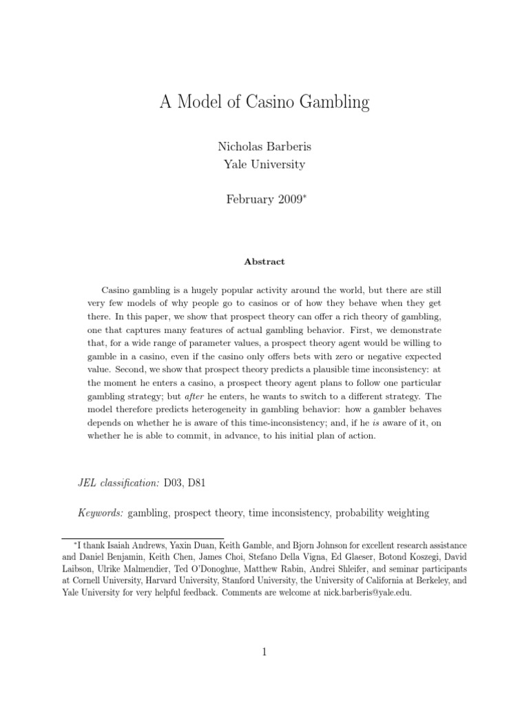 A Model of Casino Gambling: Nicholas Barberis Yale University | PDF ...