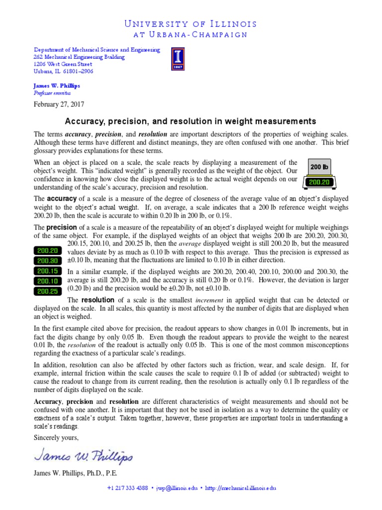 Accuracy, Precision, and Resolution in Weight Measurements: Niversity ...