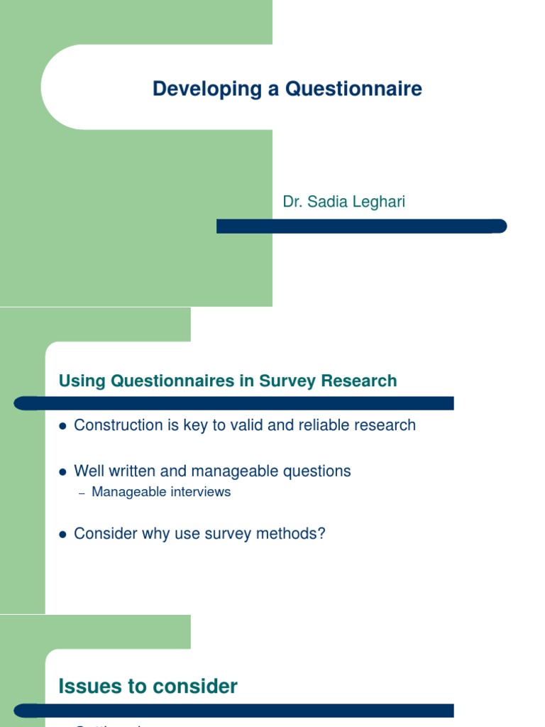 Developing A Questionnaire | PDF | Survey Methodology | Questionnaire