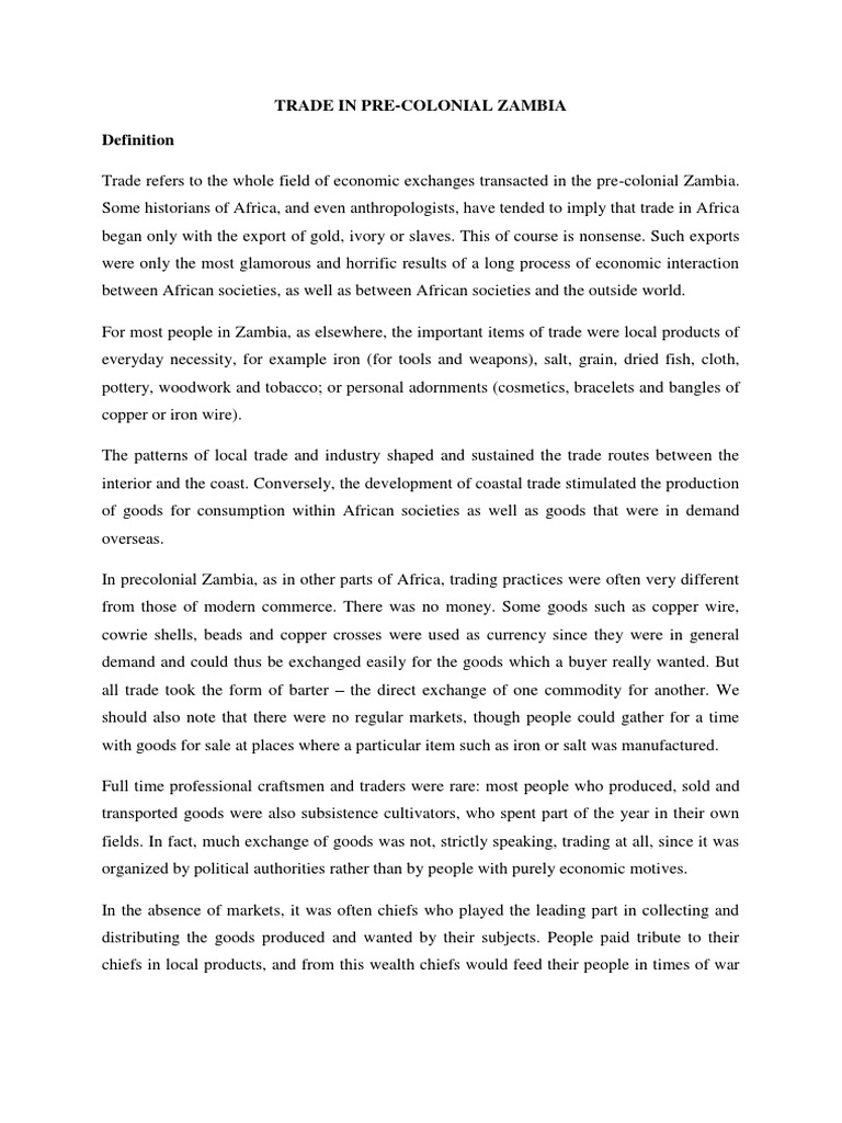 1 - Trade in Pre-Colonial Zambia | PDF | Trade | Slavery