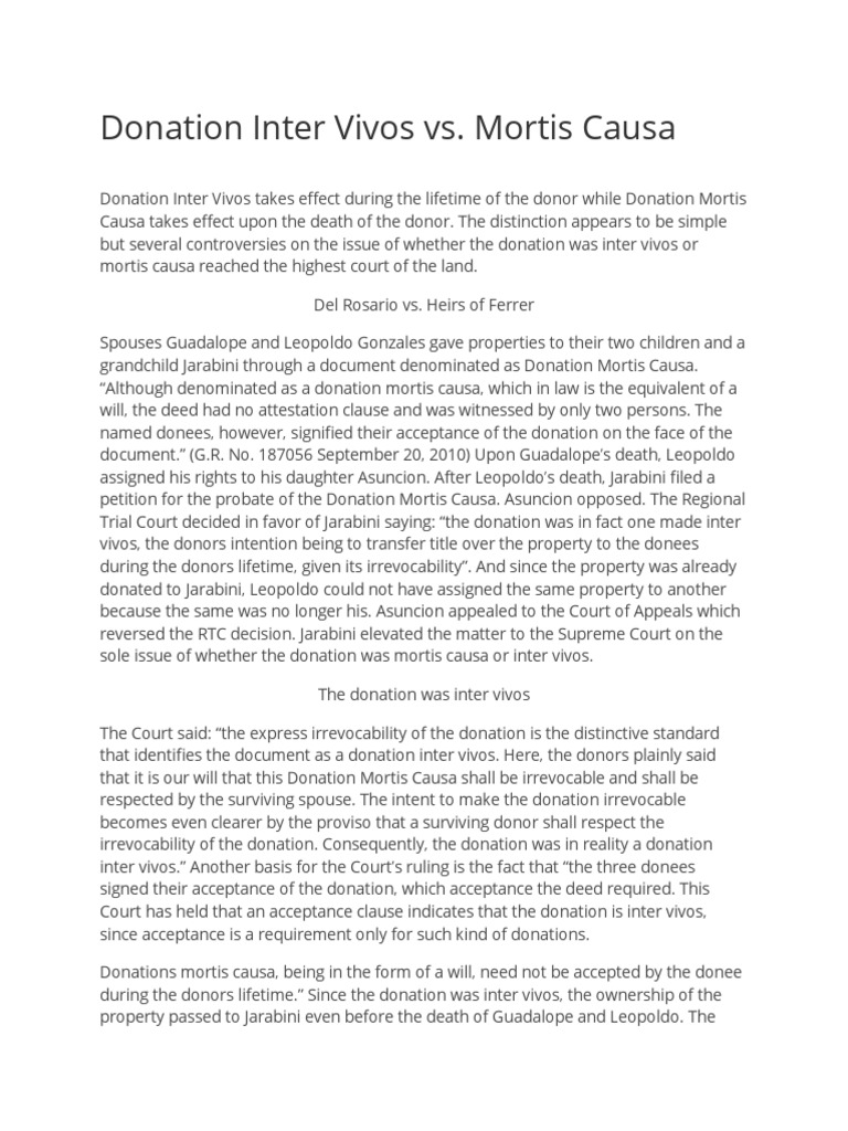 Donation Inter Vivos Vs Mortis Causa | PDF | Common Law | Virtue