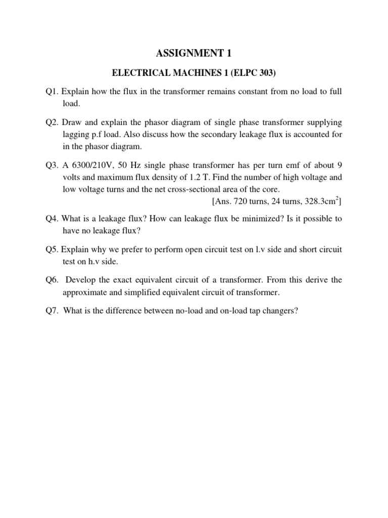 Assignment 1: Electrical Machines 1 (Elpc 303) | PDF