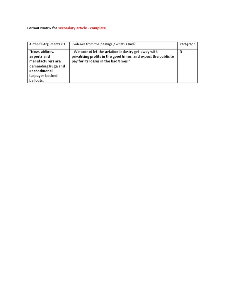 Argument Matrix For Secondary Article | PDF