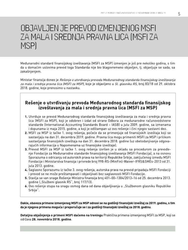 Objavljen Je Prevod Izmenjenog Msfi Za Mala I Srednja Pravna Lica-Msfi Za MSP | PDF