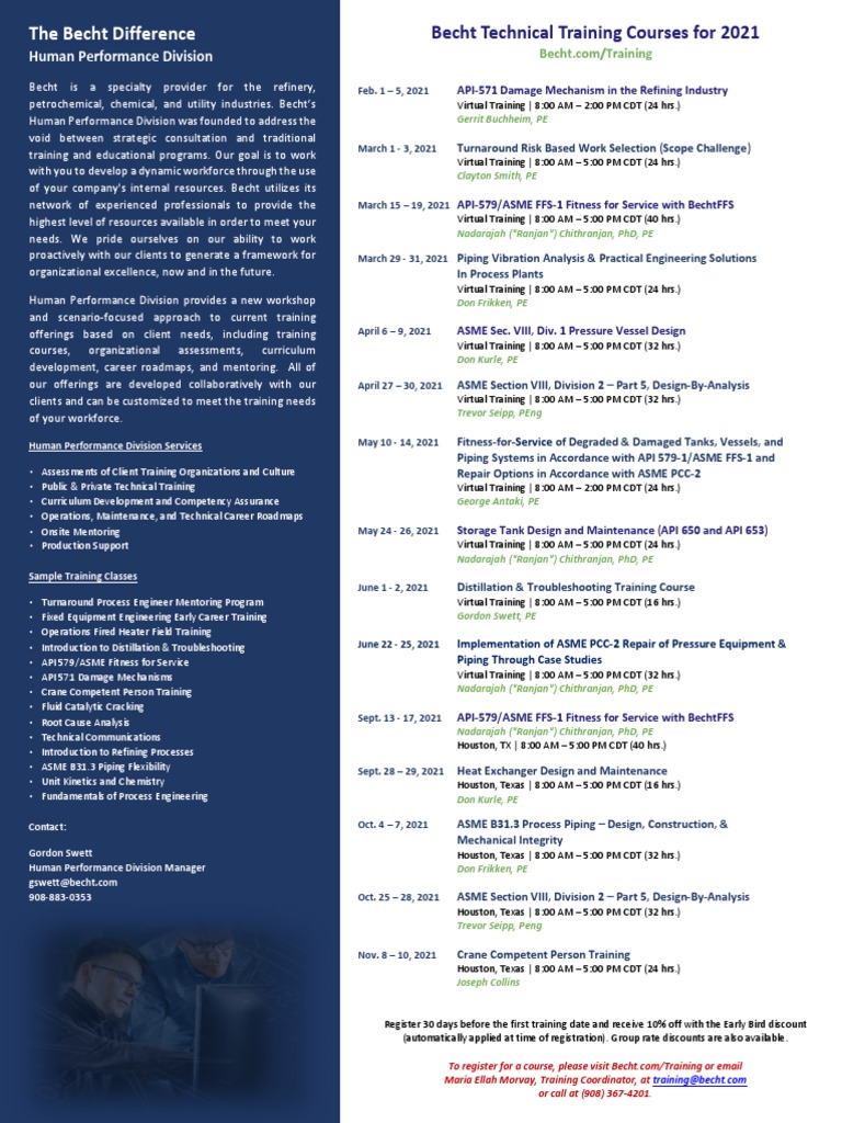 The Becht Difference: Becht Technical Training Courses For 2021 | PDF ...