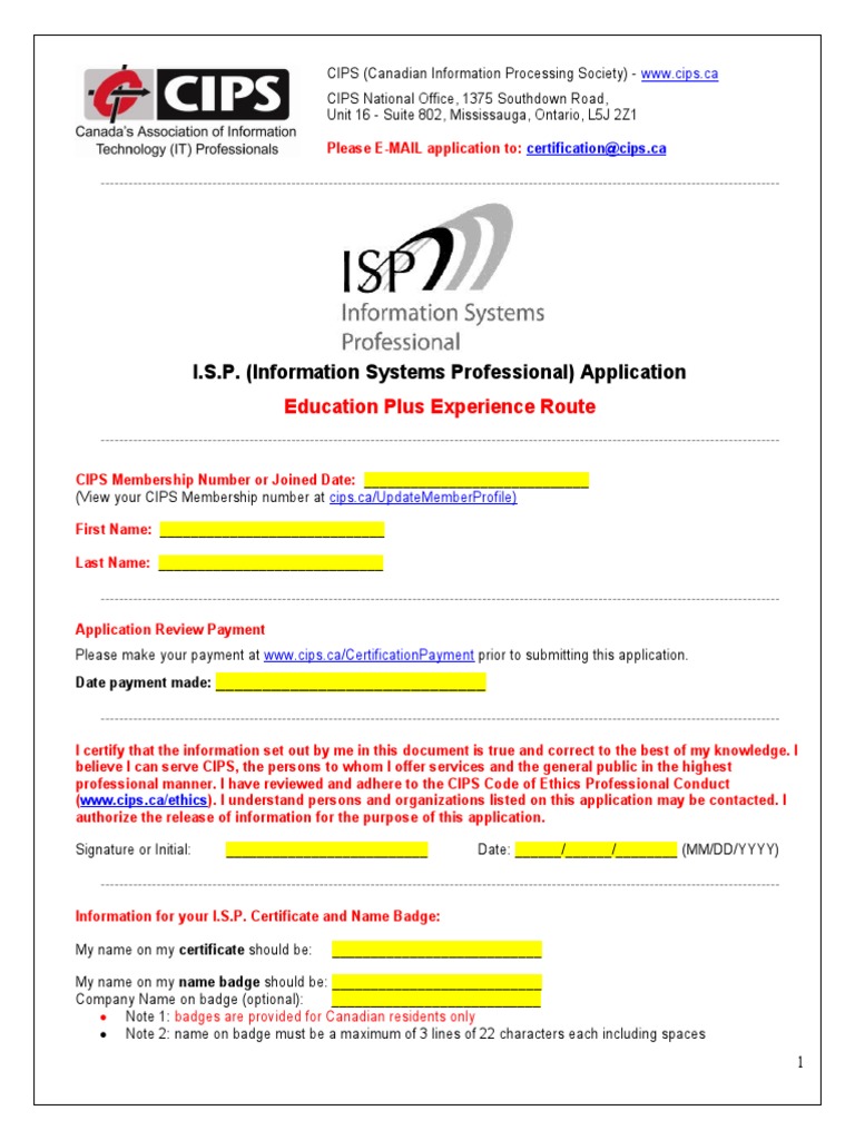 CIPS ISP Application Education Plus Experience Route | PDF | Test ...