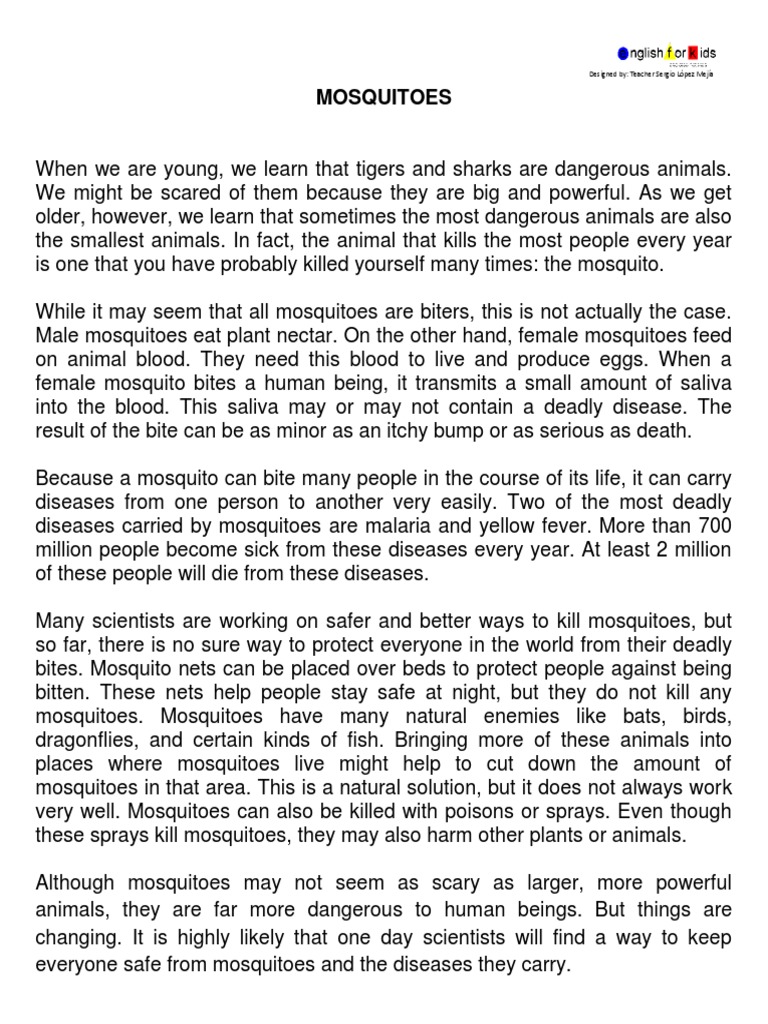 Reading Comprehension Mosquitoes | PDF | Home & Garden | Wellness
