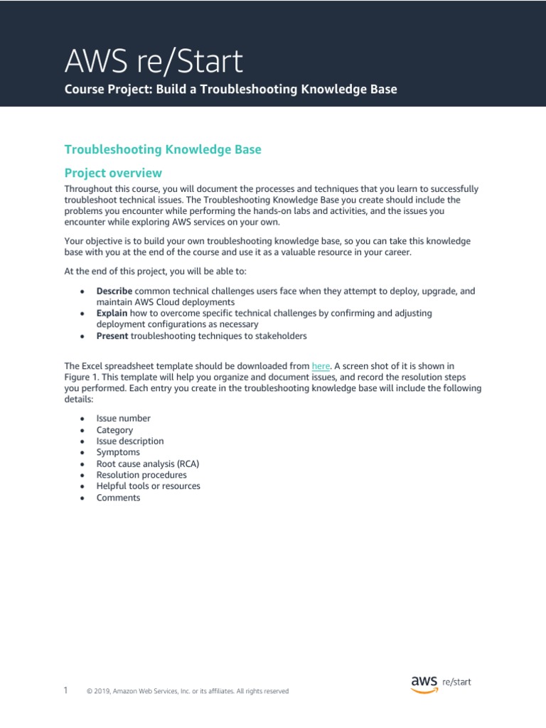 AWS Re/start: Course Project: Build A Troubleshooting Knowledge Base ...