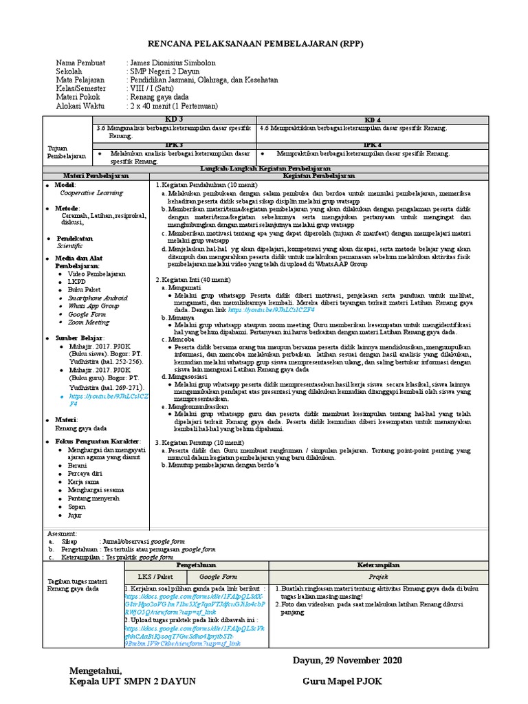 RPP Renang James | PDF