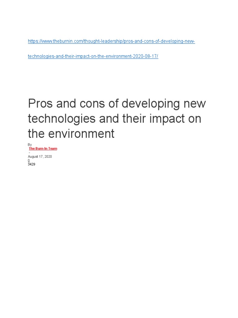 Pros and Cons of Developing New Technologies and Their Impact On The ...