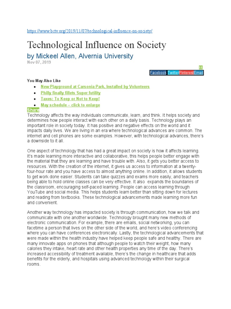Technological Influence On Society | PDF | Educational Technology ...