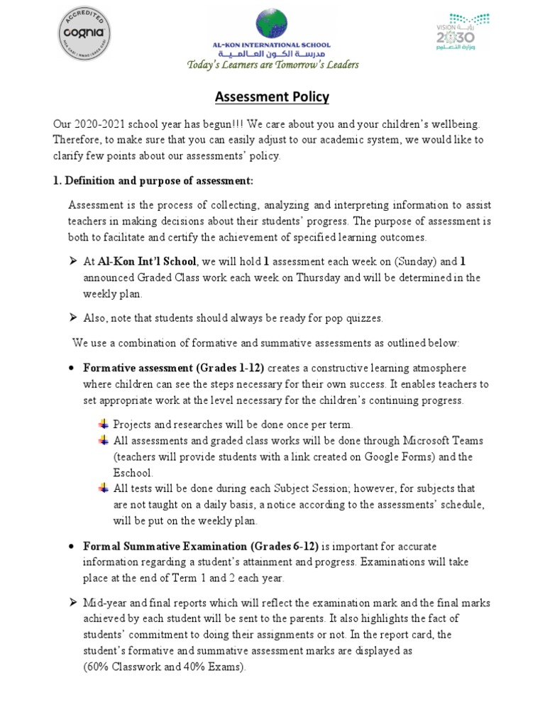 An Overview of Assessment Policies and Schedules for the 2020-2021 ...