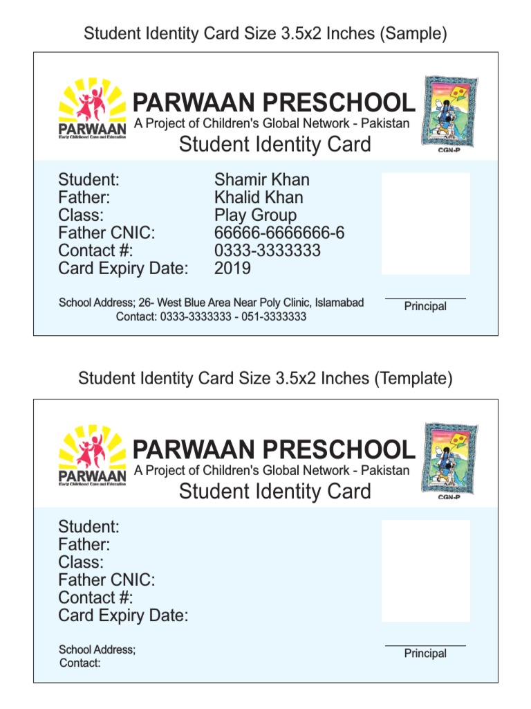 Parwaan Preschool: Student Identity Card | PDF