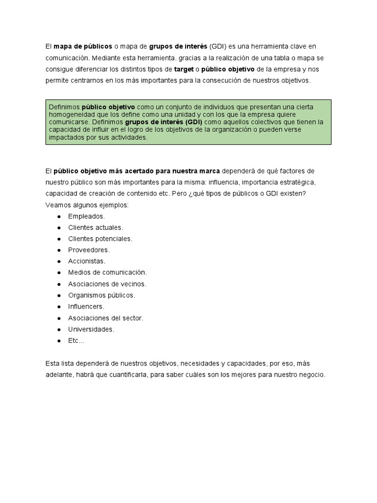 Mapa de Públicos de Interés (GDI) | PDF | Marketing | Comunicación