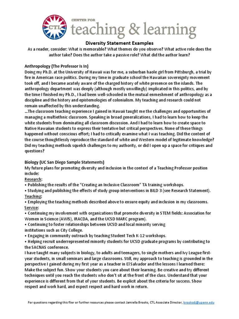 Diversity Statement Examples: Promoting Inclusion in the Classroom ...