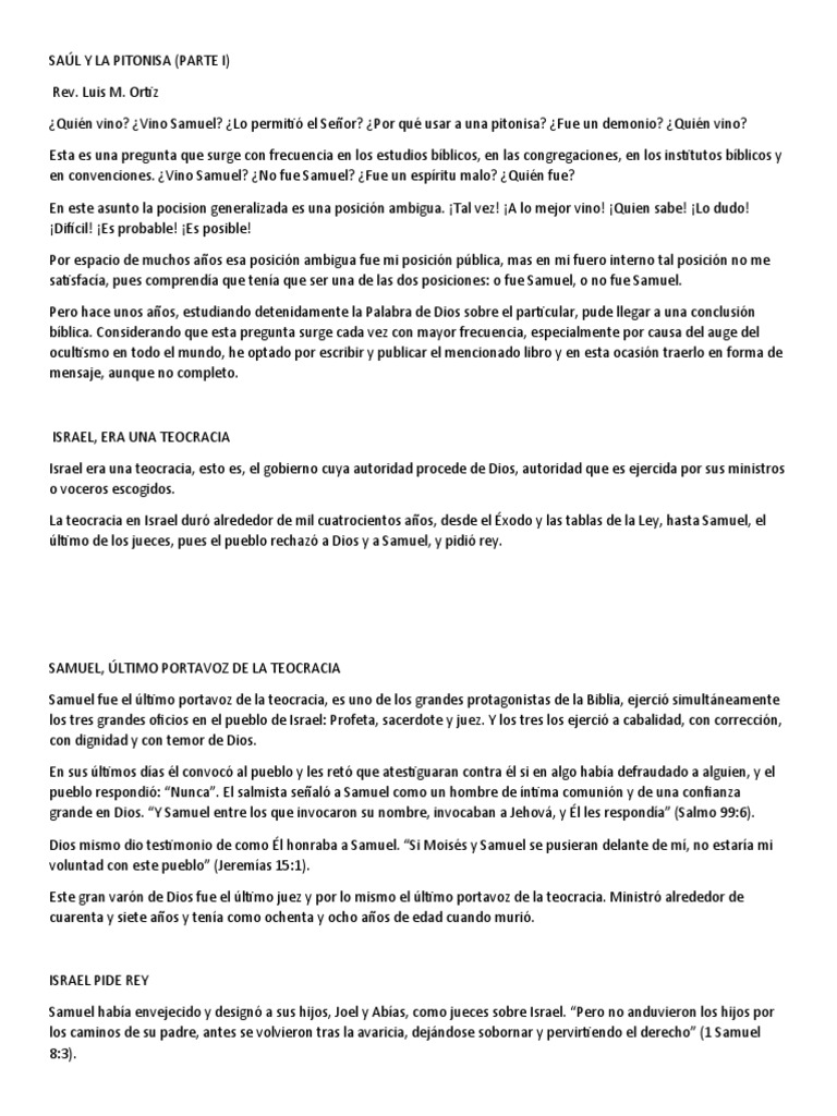 Saúl y su tormento demoníaco | PDF | Saulo | Demonios
