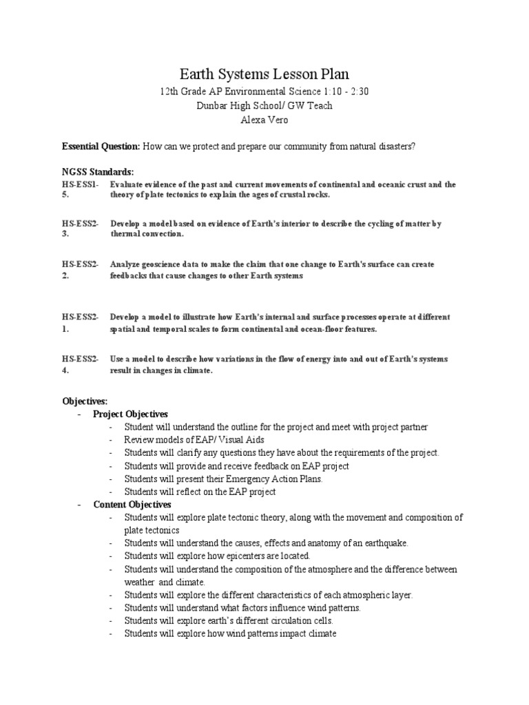 Earth Systems Lesson Plan | PDF | Plate Tectonics | Atmospheric Circulation