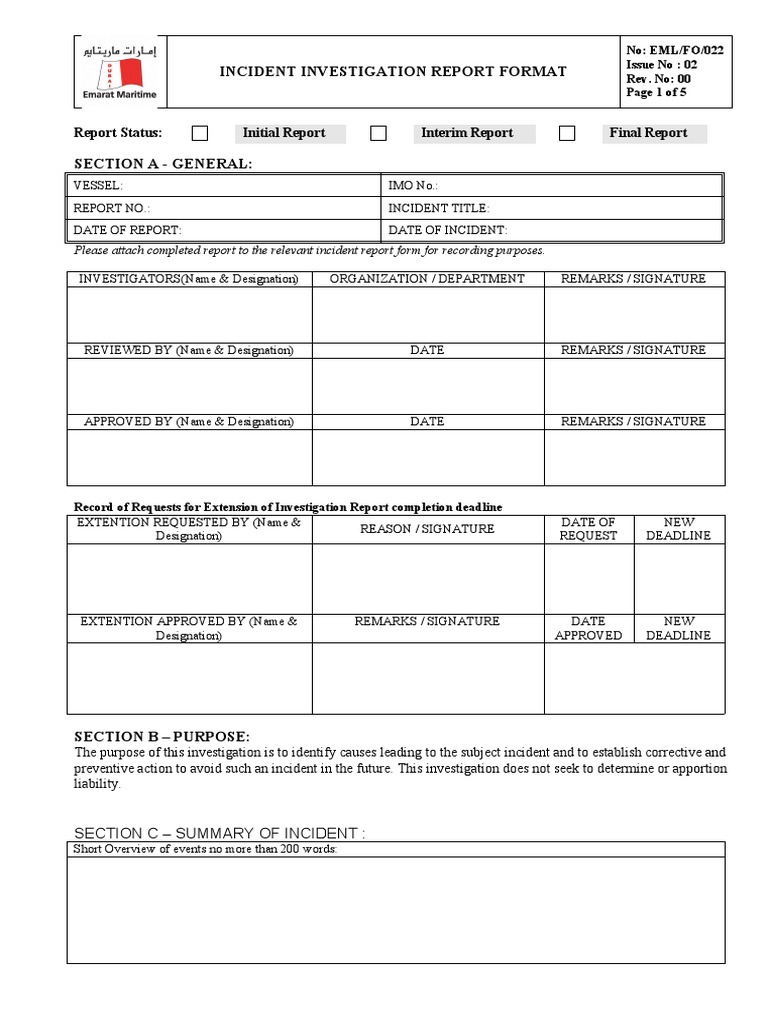 Sample Investigation Report Format Sample Incident Report Template