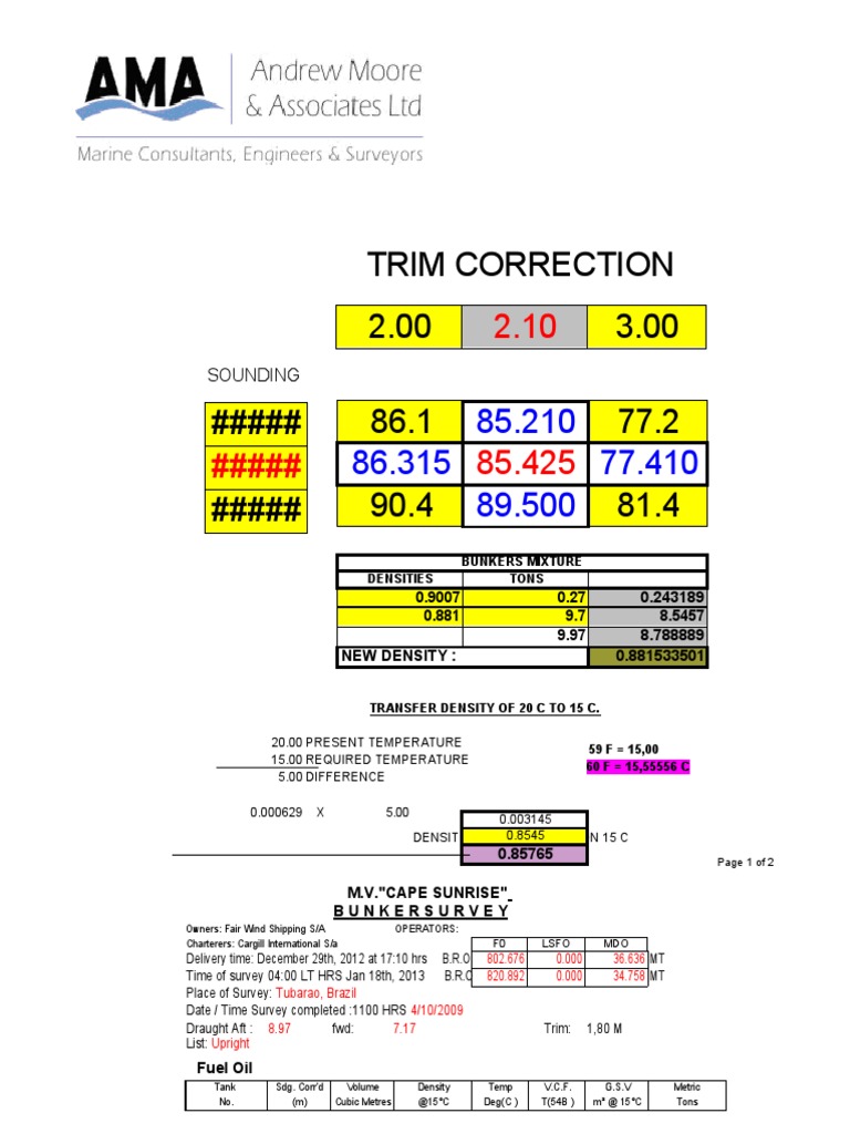 Bunker Survey Calculation Sheet 2 | PDF | Fuel Oil | Hydrocarbons