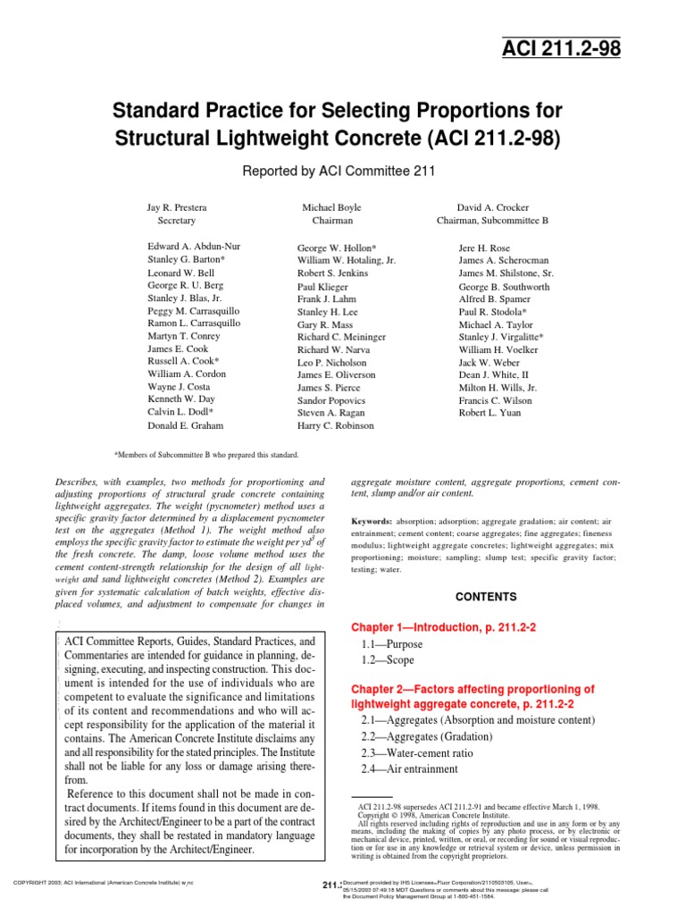 Aci-211.2 (1998) PDF | PDF | Construction Aggregate | Concrete