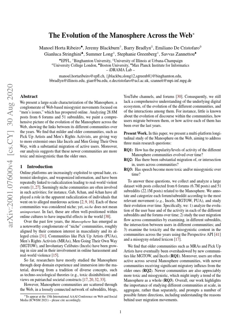 The Evolution of The Manosphere Across The Web | PDF | Internet Forum ...