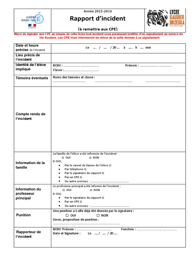 Rapport Incident PDF | PDF