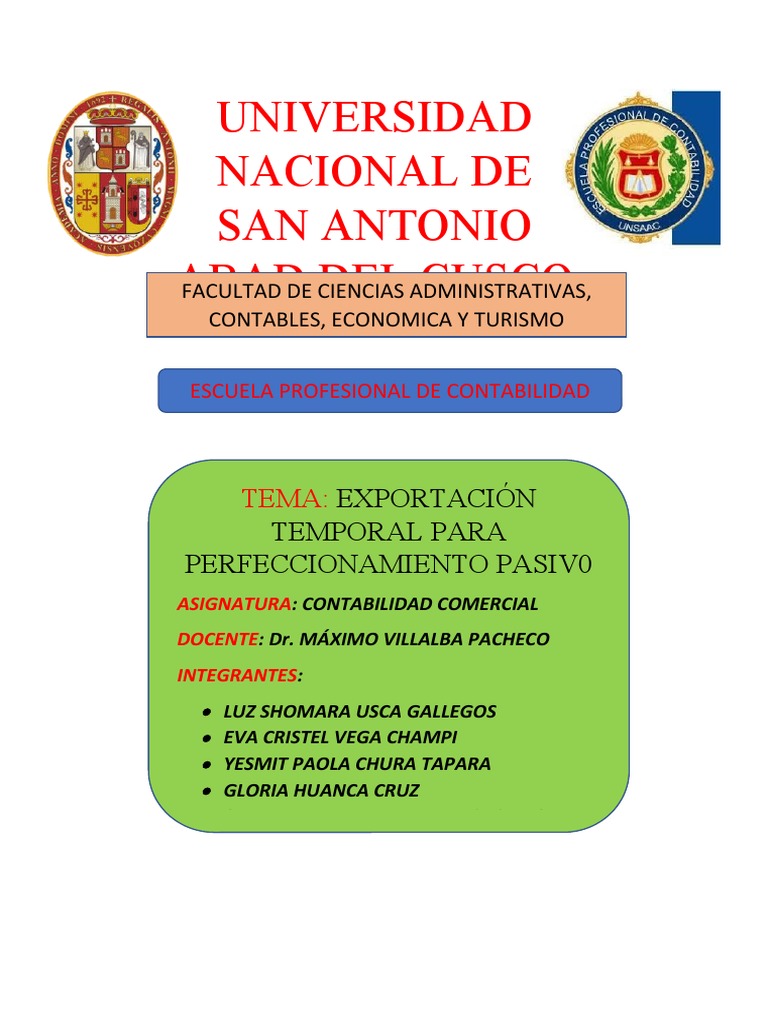 Exportación Temporal para Perfeccionamiento Pasivo | PDF | aduana ...