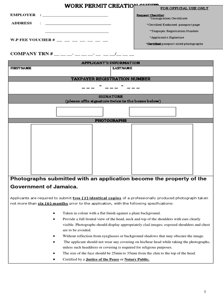 Work Permit Application Form | PDF | Document | Government And Personhood