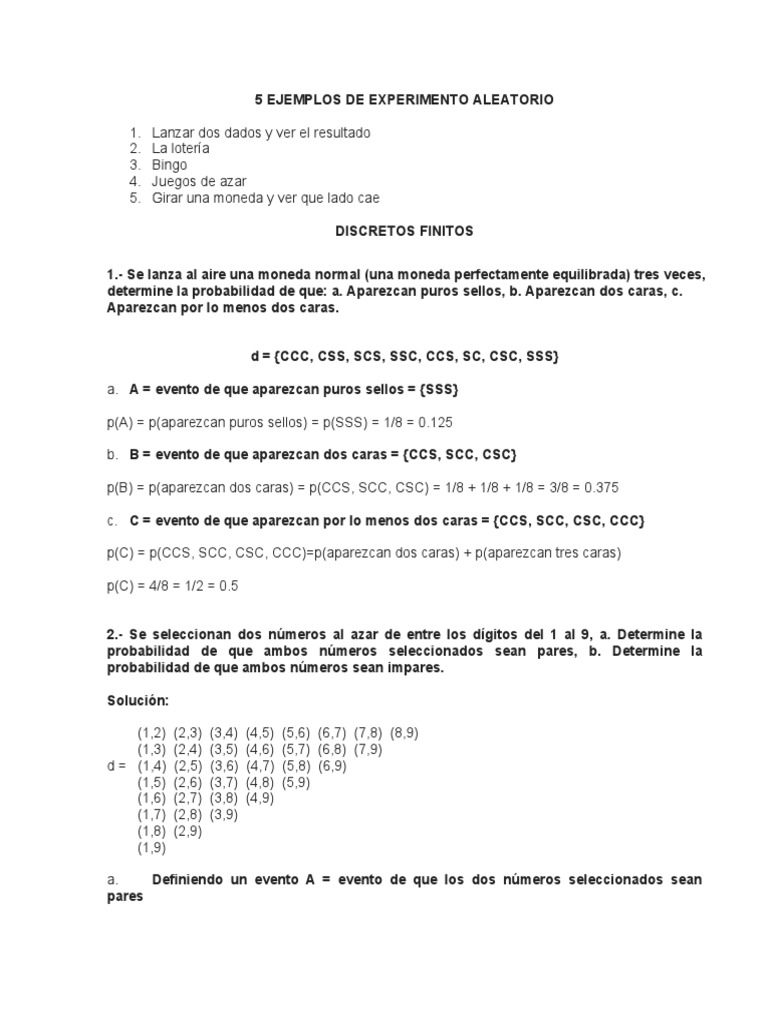 5 Ejemplos de Experimento Aleatorio | PDF | Teoría de la medida ...