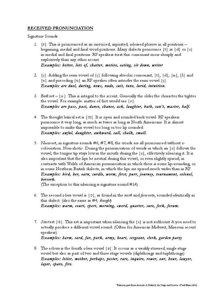 An Introduction to the Signature Sounds of Received Pronunciation (RP ...