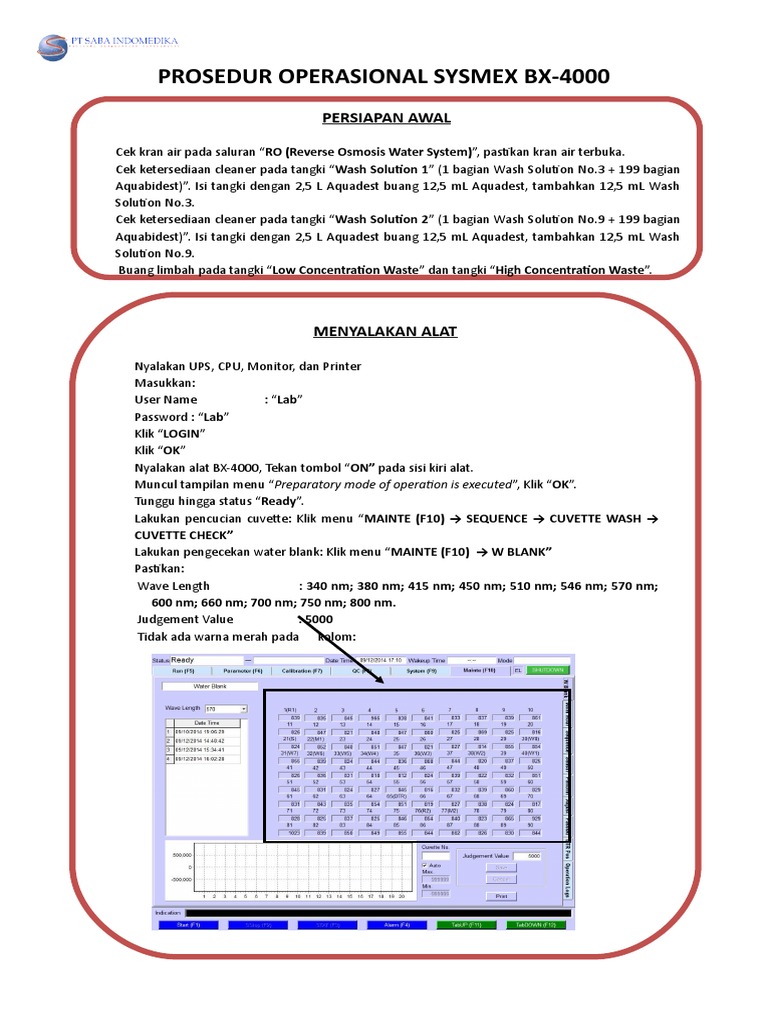 Prosedur Operasional Sysmex BX-4000 | PDF