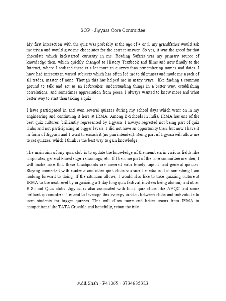 Quiz SOP | PDF