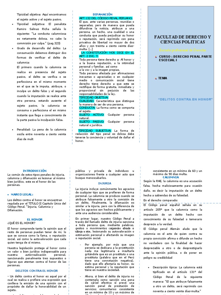 Triptico Delitos Contra El Honor | PDF | Derecho penal | Castigos