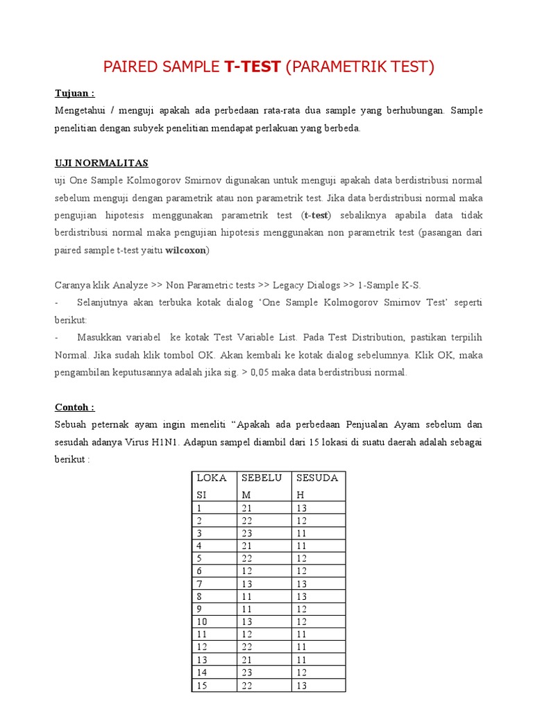 Uji Beda T-Test (Paired Sample T-Test) VS Wilcoxon | PDF