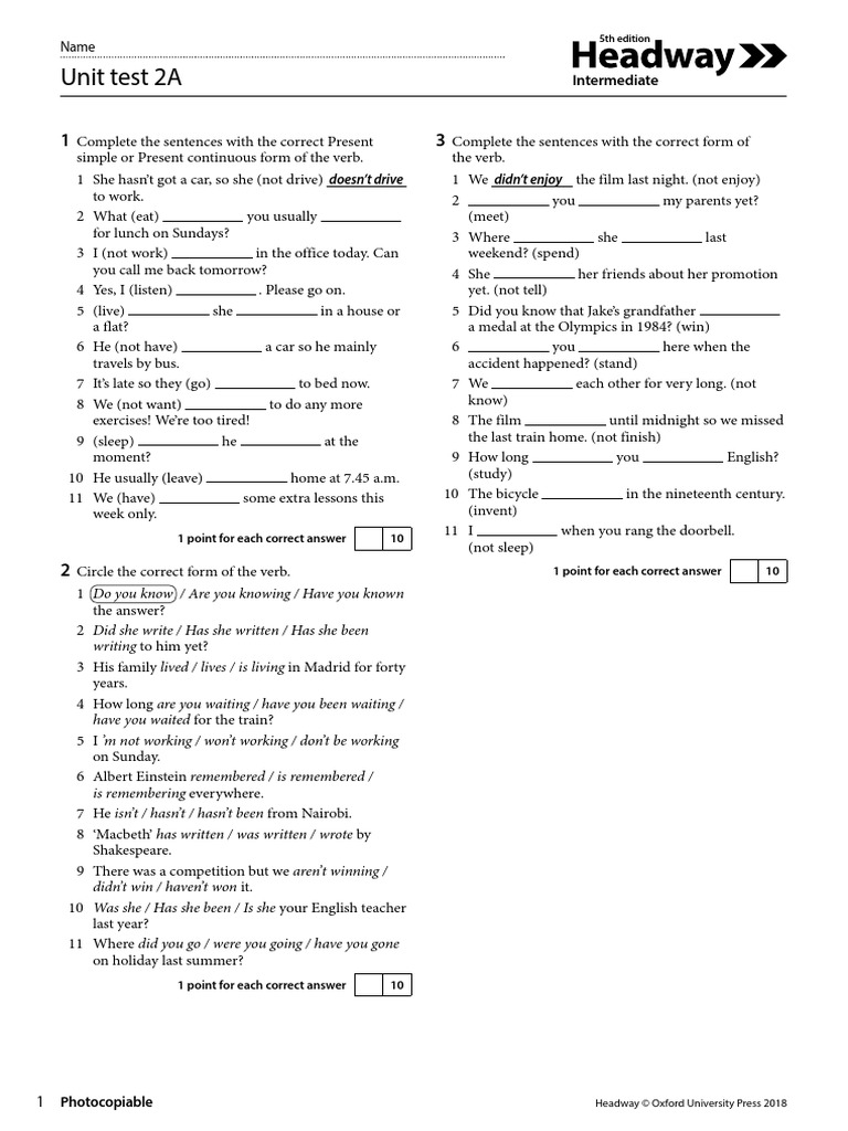 Unit Test 2a Doesnt Drive Didnt Enjoy Pdf Linguistic Morphology Linguistics
