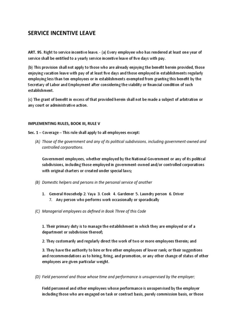 Service Incentive Leave & Maternity Leave | PDF | Parental Leave ...