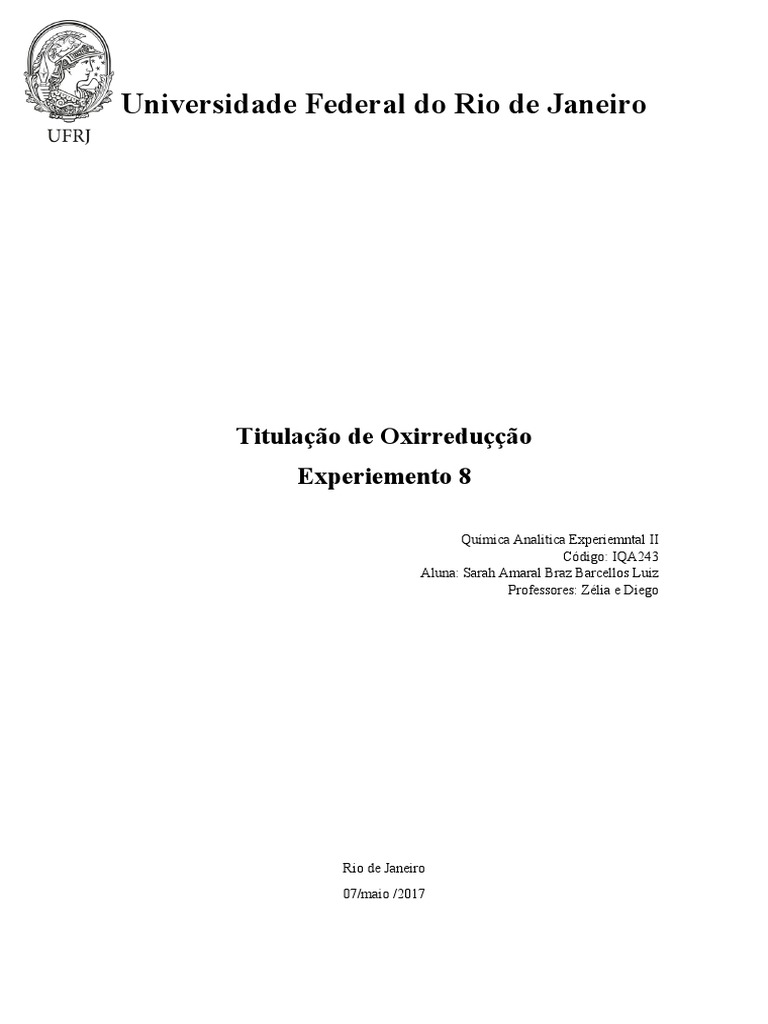 Analexp 2 - Experimento 8 - Iodometria | PDF | Titulação | Química