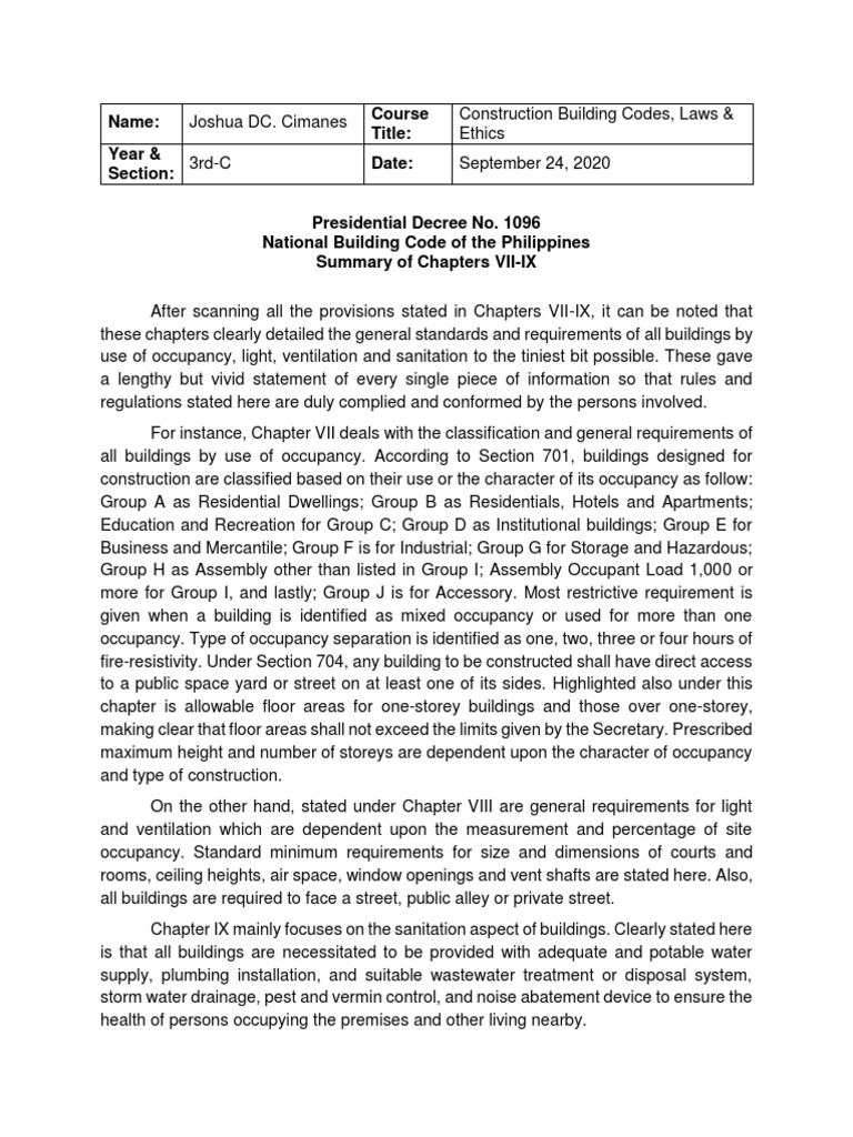 National Building Code of The Philippines Chapter VII-IX Summary | PDF ...