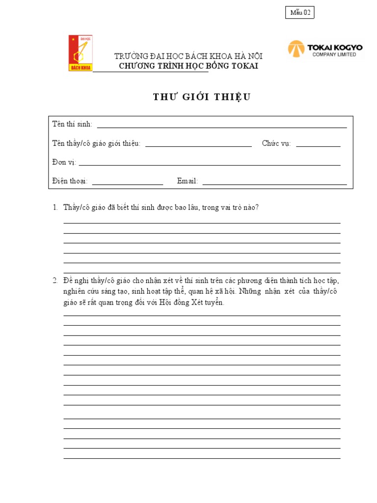 Mau 02. Mau Thu Gioi Thieu | PDF