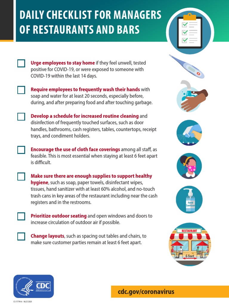 COVID Restaurant Bar Manager Checklist | PDF
