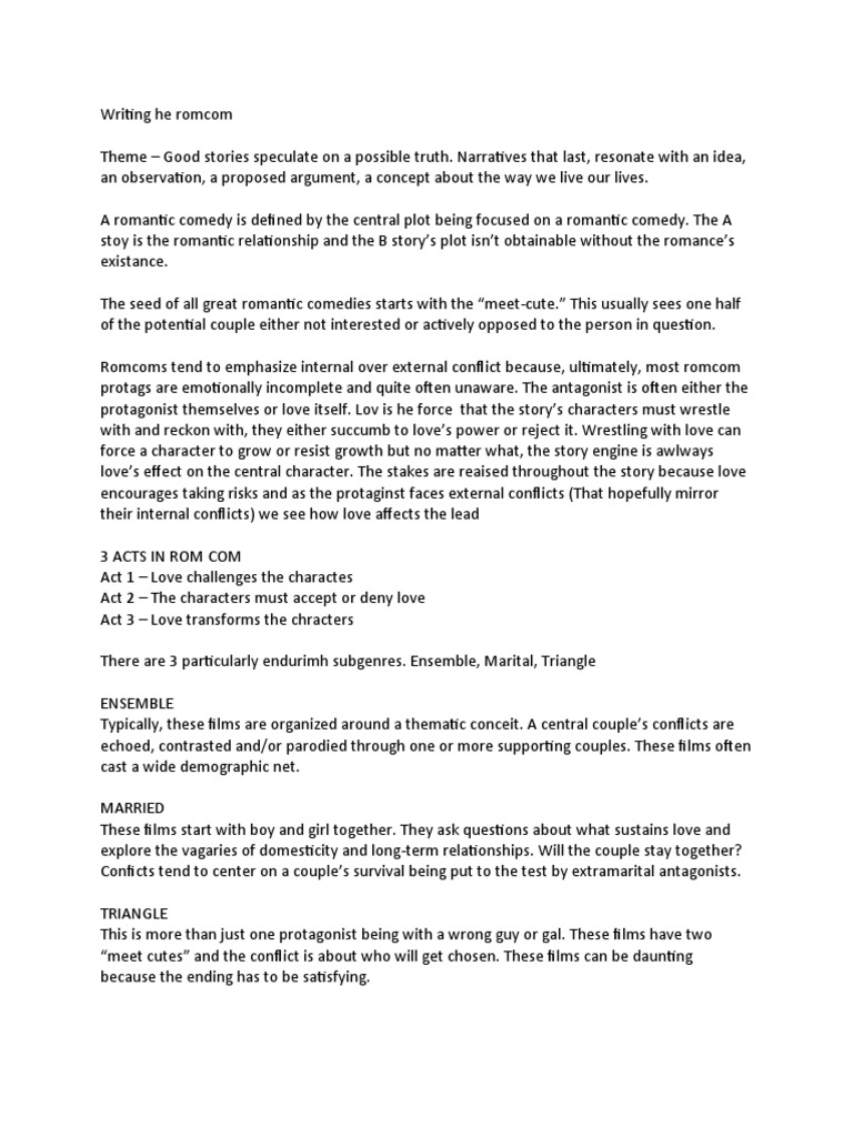 Writing The RomCom | PDF | Comedy | Plot (Narrative)
