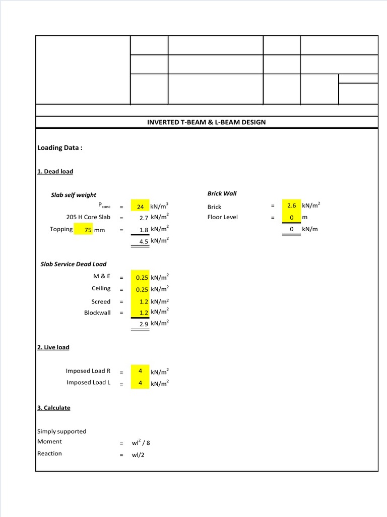 Inverted T-Beam & L-Beam Design: Slab Self Weight Brick Wall | PDF ...