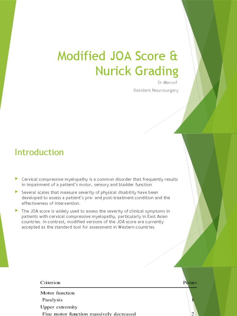 Modufied JOA Score & Nurrick Grading | PDF