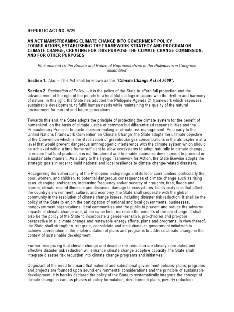 (F) Climate Change Act of 2009 (REPUBLIC ACT NO. 9729) | PDF ...