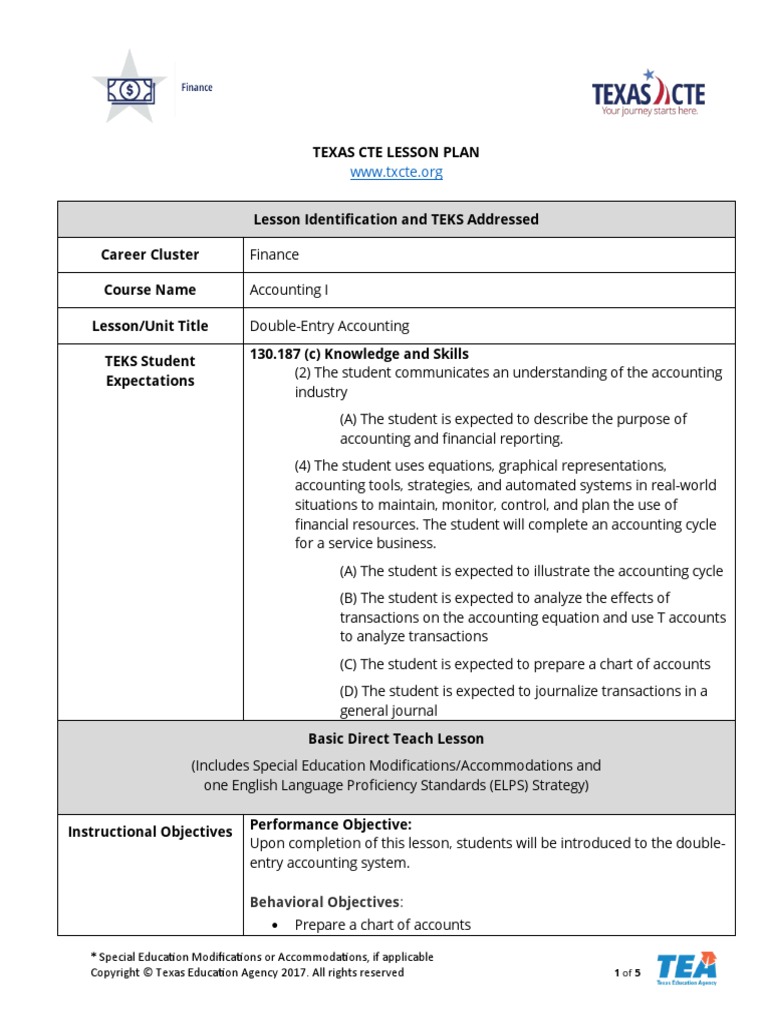 Lesson Plan Double-Entry Accounting | PDF | Debits And Credits | Cognition