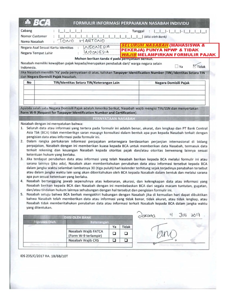 Bca - RDN Sample Form | PDF