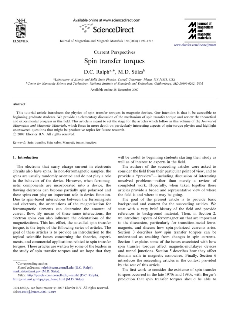 Spin Transfer Torque Basics | PDF | Ferromagnetism | Materials Science